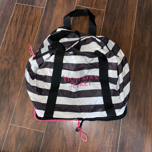 Bags | Victorias Secret Compact Duffel Bag Black White And Pink Stripe ...